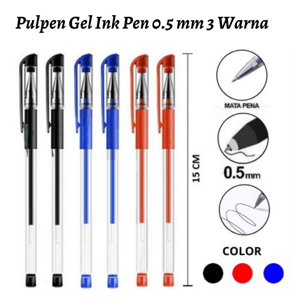 Jual Pulpen Gel Ink Pen 0.5mm 3 Warna Alat Tulis Kantor Pena Tinta Gel ...