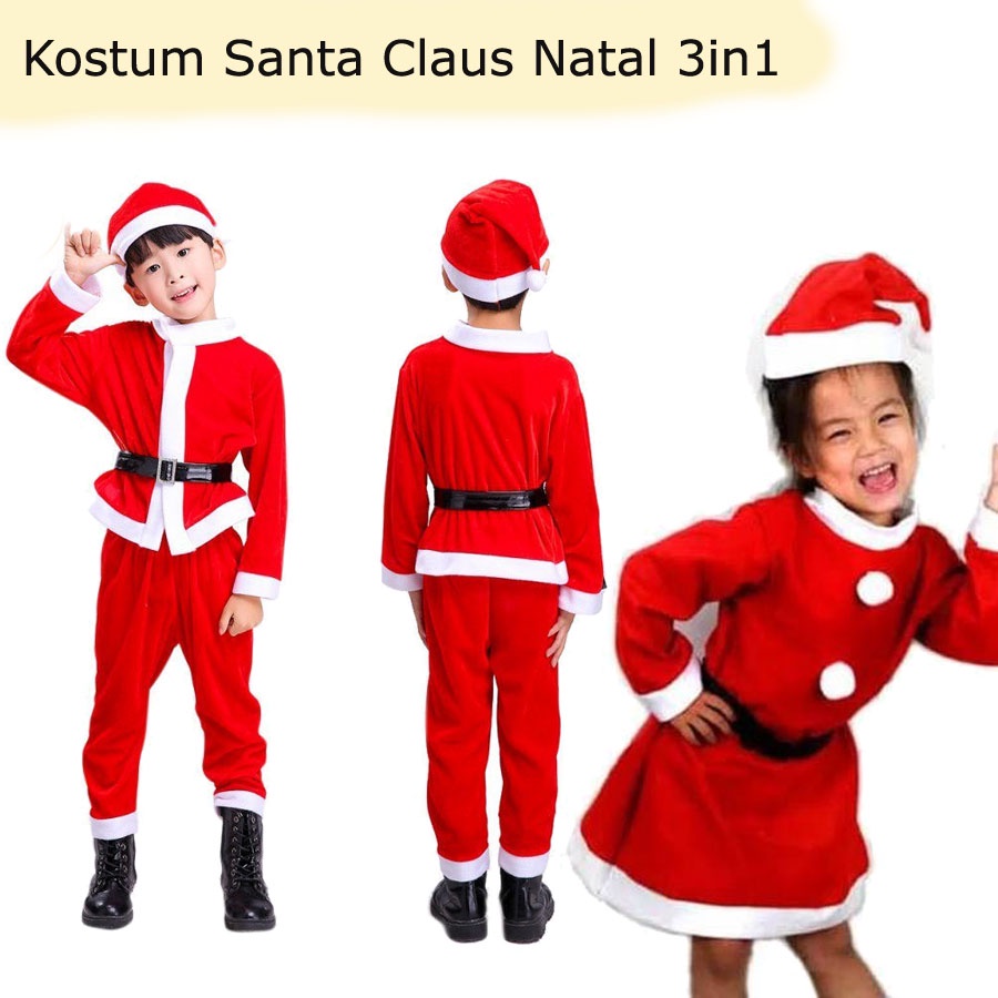 Jual Baju Santa Claus Natal 3in1 Untuk Anak Cowok Dan Wanita/Kostum ...