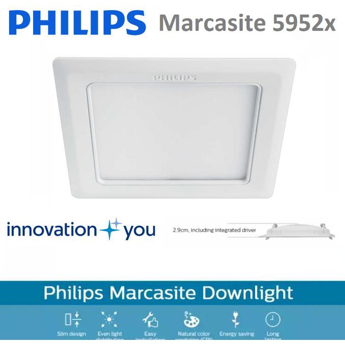 Jual PHILIPS LED Downlight 59528 Marcasite 150 Square 14W WH Recessed ...