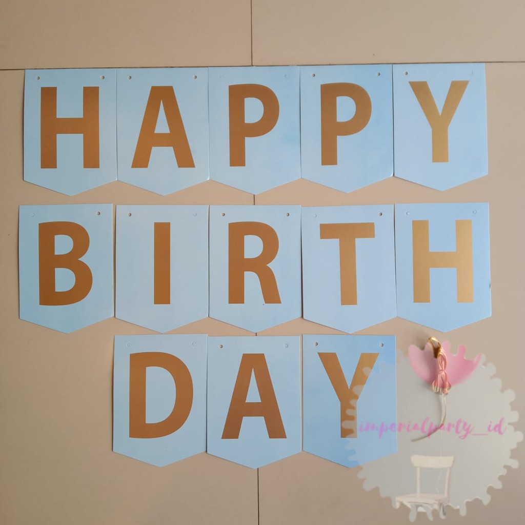 Jual Banner Bunting Flag Happy Birthday HBD Biru Gold Polos | Shopee ...