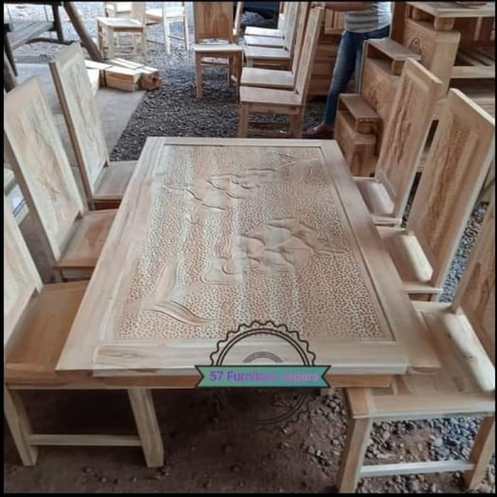 Jual Meja makan panjang minimalis kursi 6 kayu jati mentahan | Shopee ...