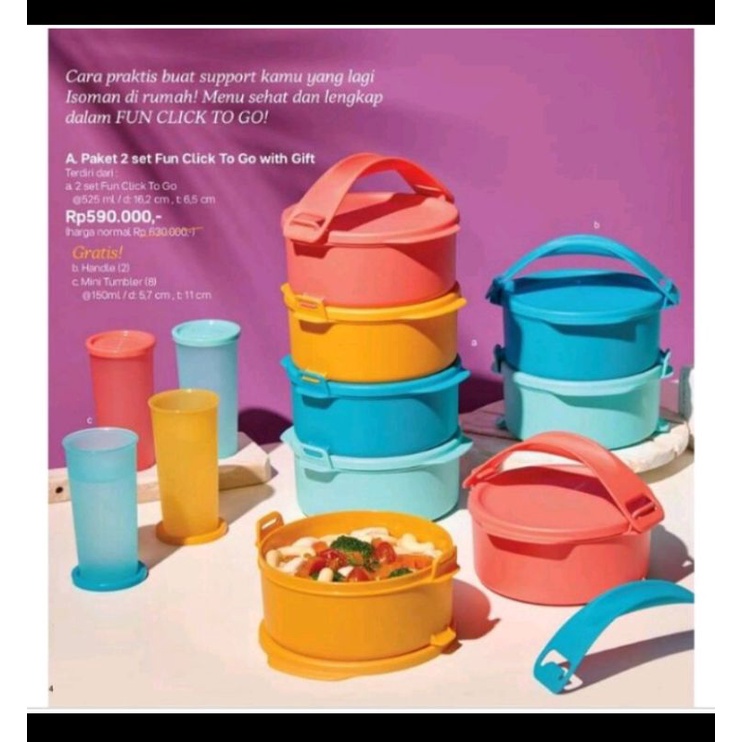 Jual Rantang mini Tupperware 4 susun / Fun Click to go Tupperware 4 ...