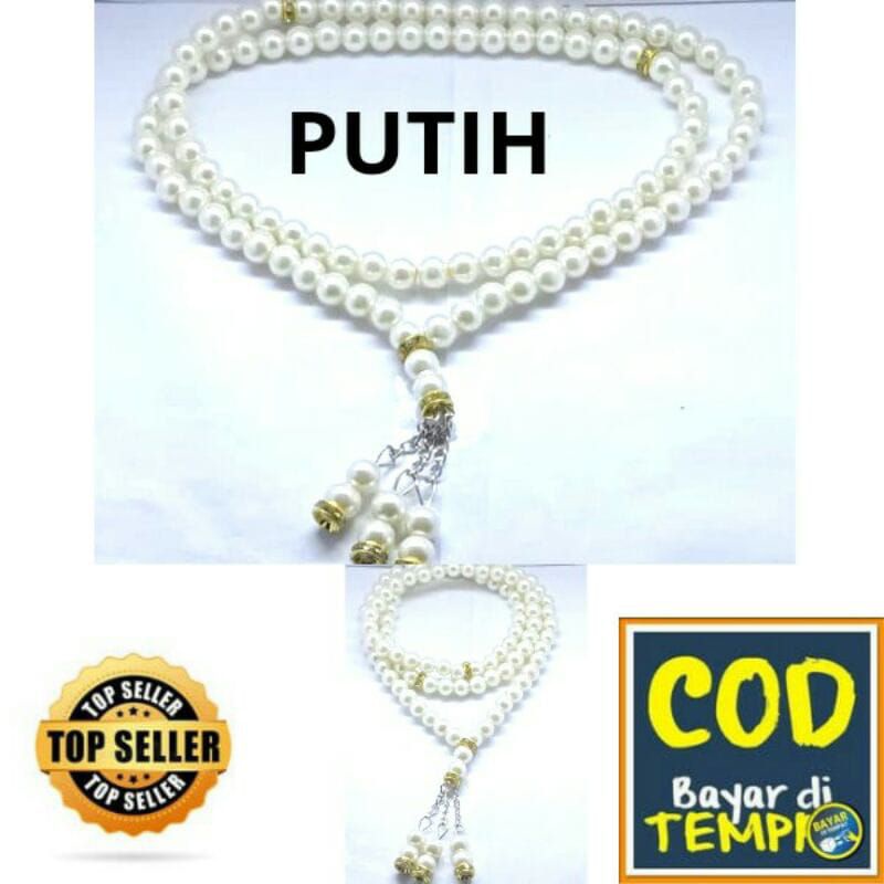 Jual Tasbih Mutiara 99 Butir Model Sekat gold Ukuran Butir bulatan 8ml ...
