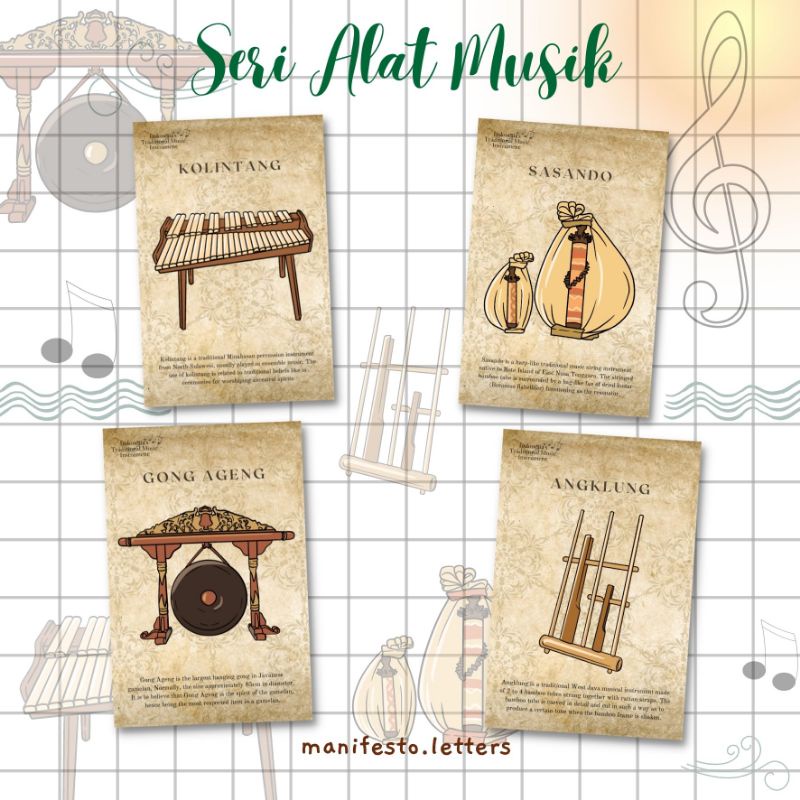 Jual Postcard Alat Musik Tradisional | Kartu Pos Sasando | Angklung ...