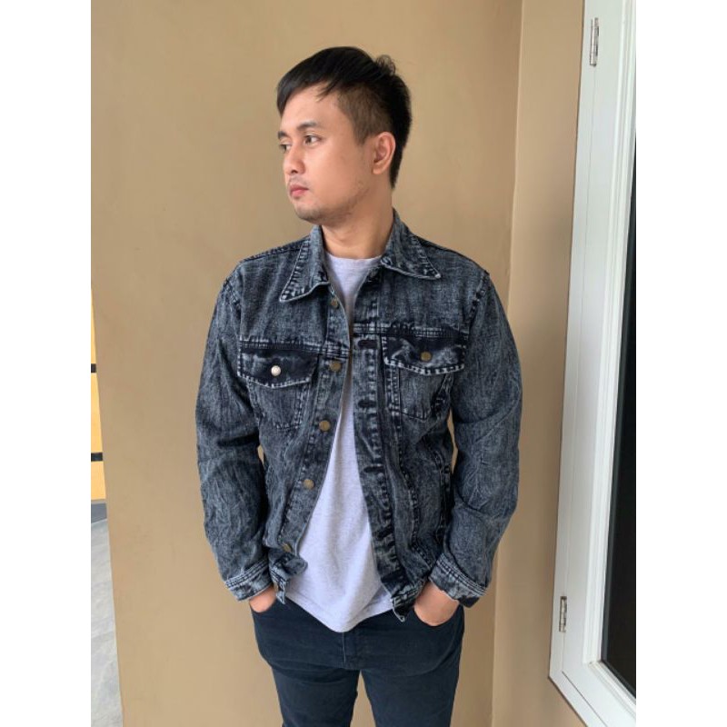 Jual Jacket Jeans Cowok snow black dan snow blue // Jacket Jeans outfit ...