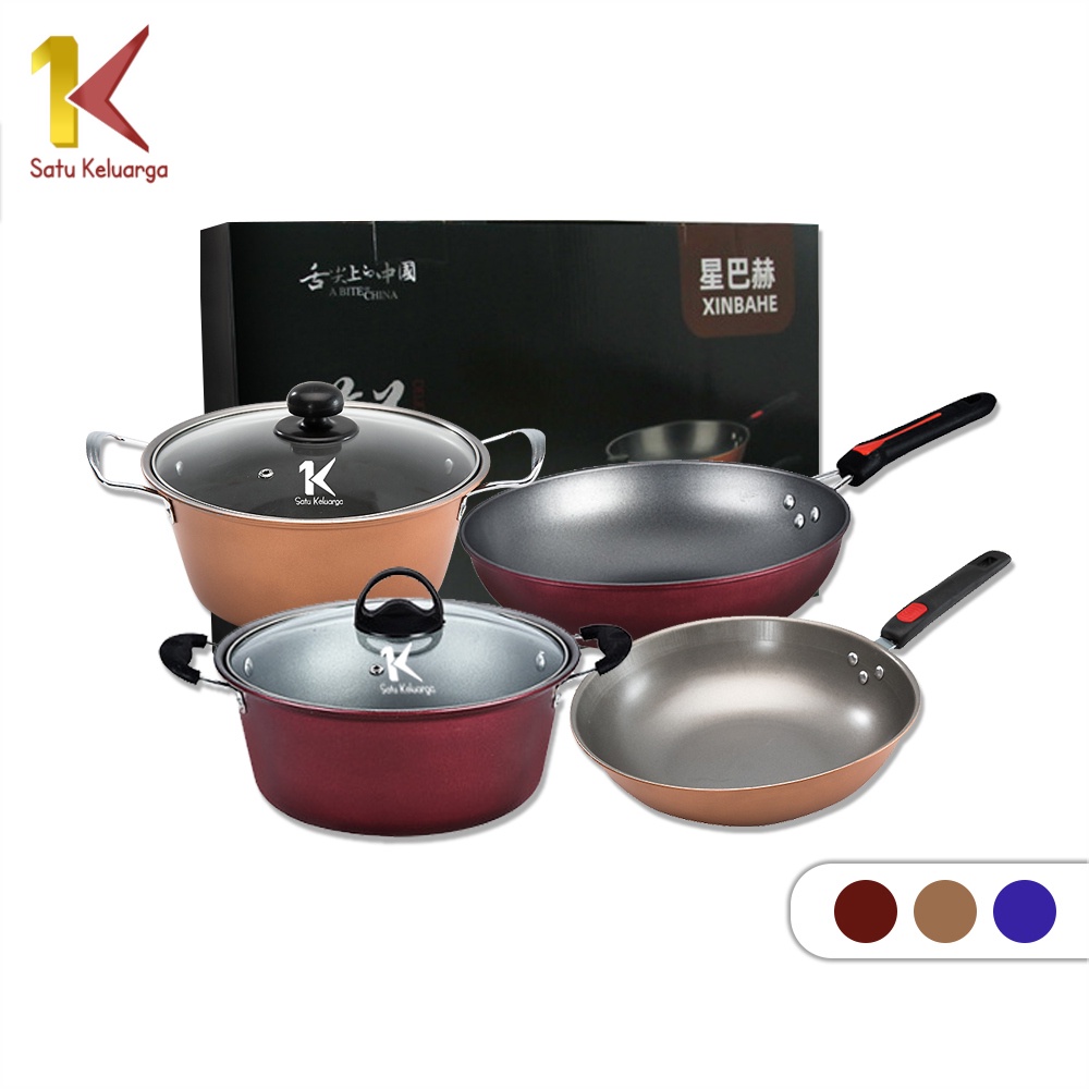 Jual Satu Keluarga Panci Wajan Teflon Set isi 3 pcs C501 Alat Dapur Set Penggorengan Dengan ...