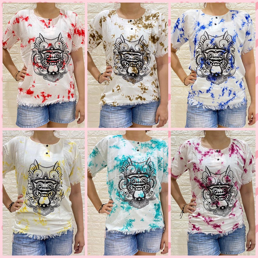 Jual Baju Bali Motif Barong Kembang Unisex White Based Size ABG ...