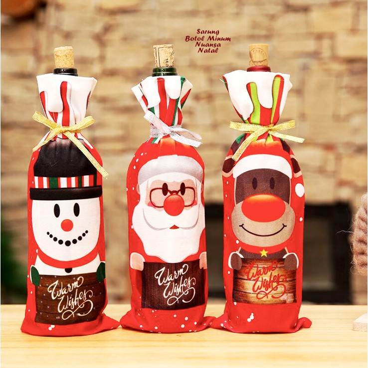 Jual ISI 3 MOTIF Set Sarung Botol Minum Nuansa Natal ada tali pita ...