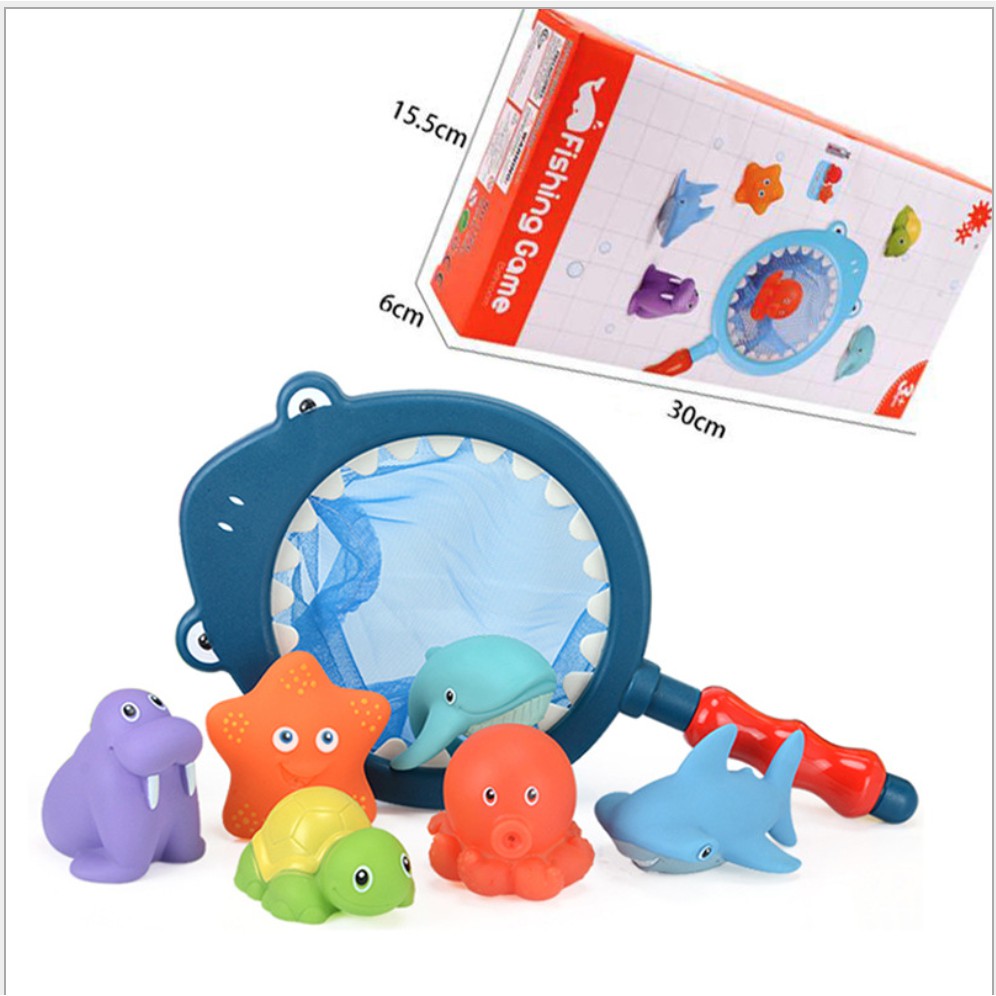 Jual mainan mandi air bayi dan anak shark dan jerapah fishing net ...