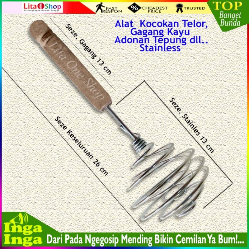 Jual Kocokan Telur Spiral Kocokan Adonan Kue Stainless Gagang Kayu XL ...