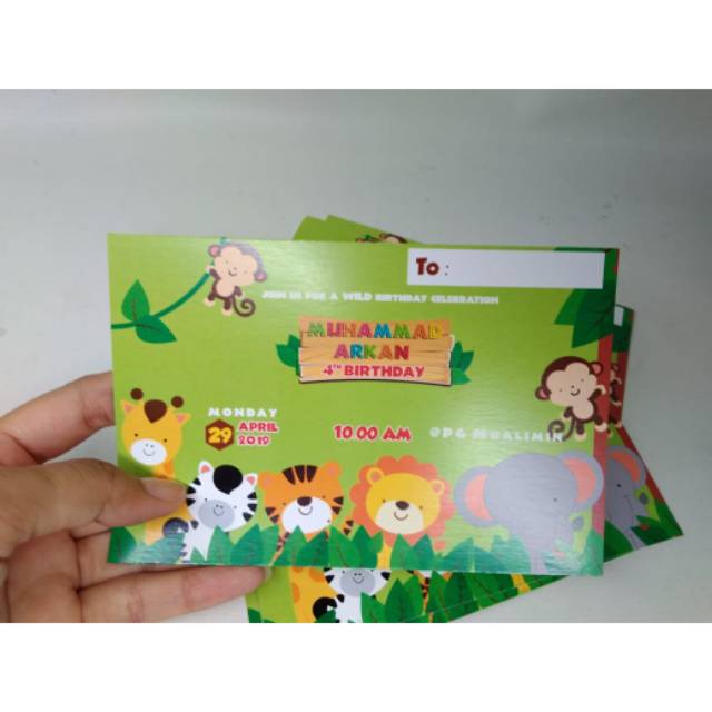 Jual Undangan ulang tahun ukuran postcard custom karakter jungle ...
