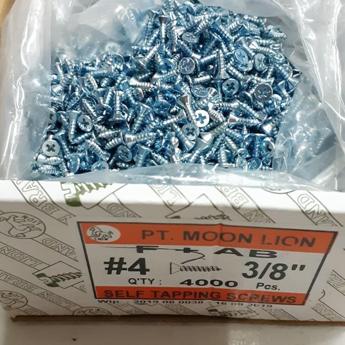 Jual Skrup Kepala Rata 4X3/8= 1 Cm / Sekrup Taping Fh 4 X 3/8 Per Dus ...