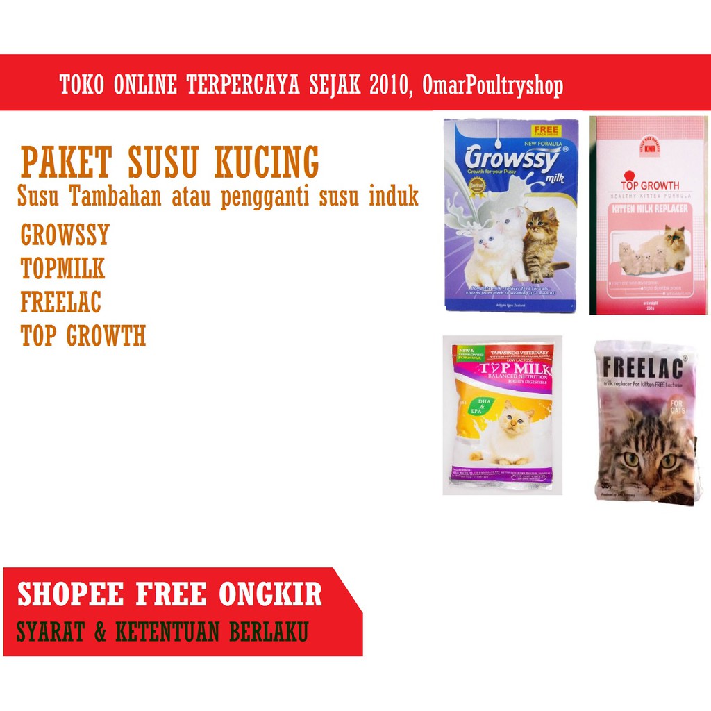 Jual Paket Susu Kucing untuk Anak Kucing,| Growssy | Freelac | Top Milk ...
