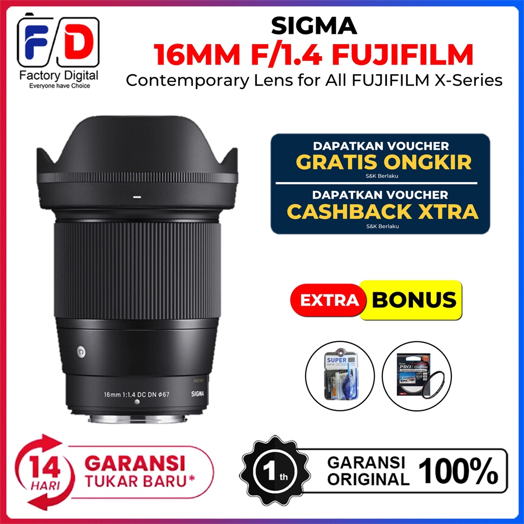 Jual Lensa Sigma 16mm F1.4 DC DN Autofocus Lens For All Fujifilm X ...