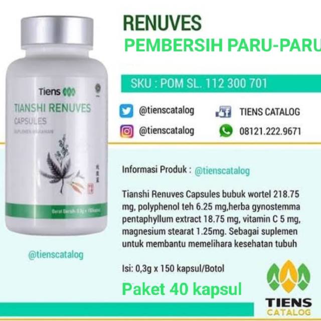Jual Obat untuk Asma & Paru-paru RENUVES TIENS kemasan 40 kapsul ...