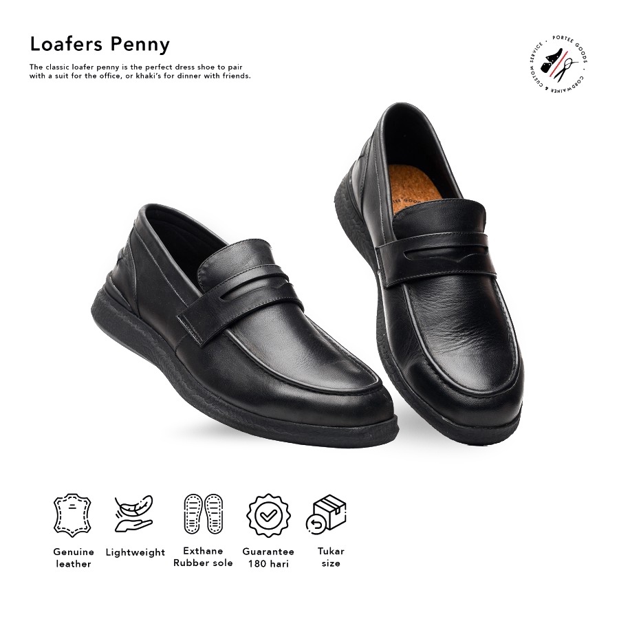 Jual Portee Goods Sepatu Kulit Pantofel Pria Loafers Penny Life Hitam ...