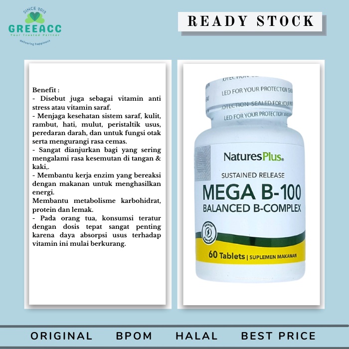 Jual Nature's Plus MEGA B-100 B COMPLEX 100 Natures Vit Anti Stress 60 ...