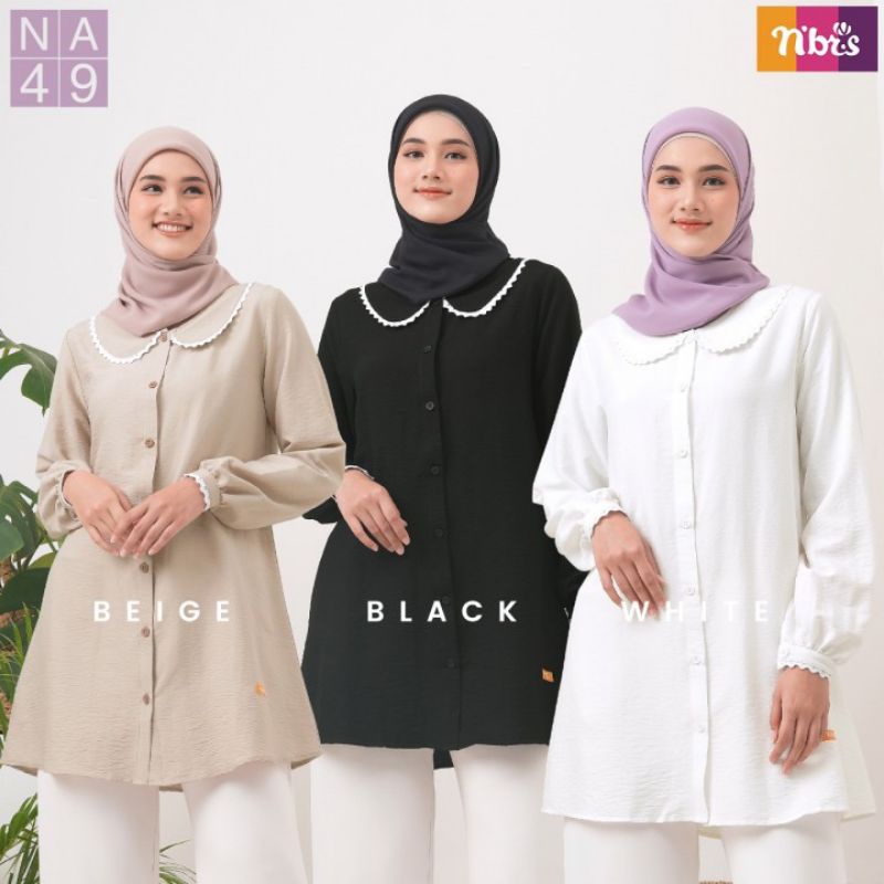 Jual Nibras NA 49 Atasan Wanita Putih Cream Terbaru 2022 Tunik Muslima ...