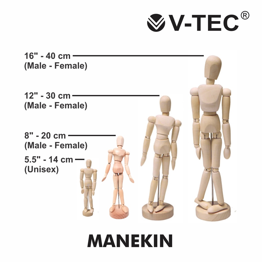 Jual Manekin Kayu V-Tec Wooden Mannequin VTEC 20 cm & 30 cm Manikin ...