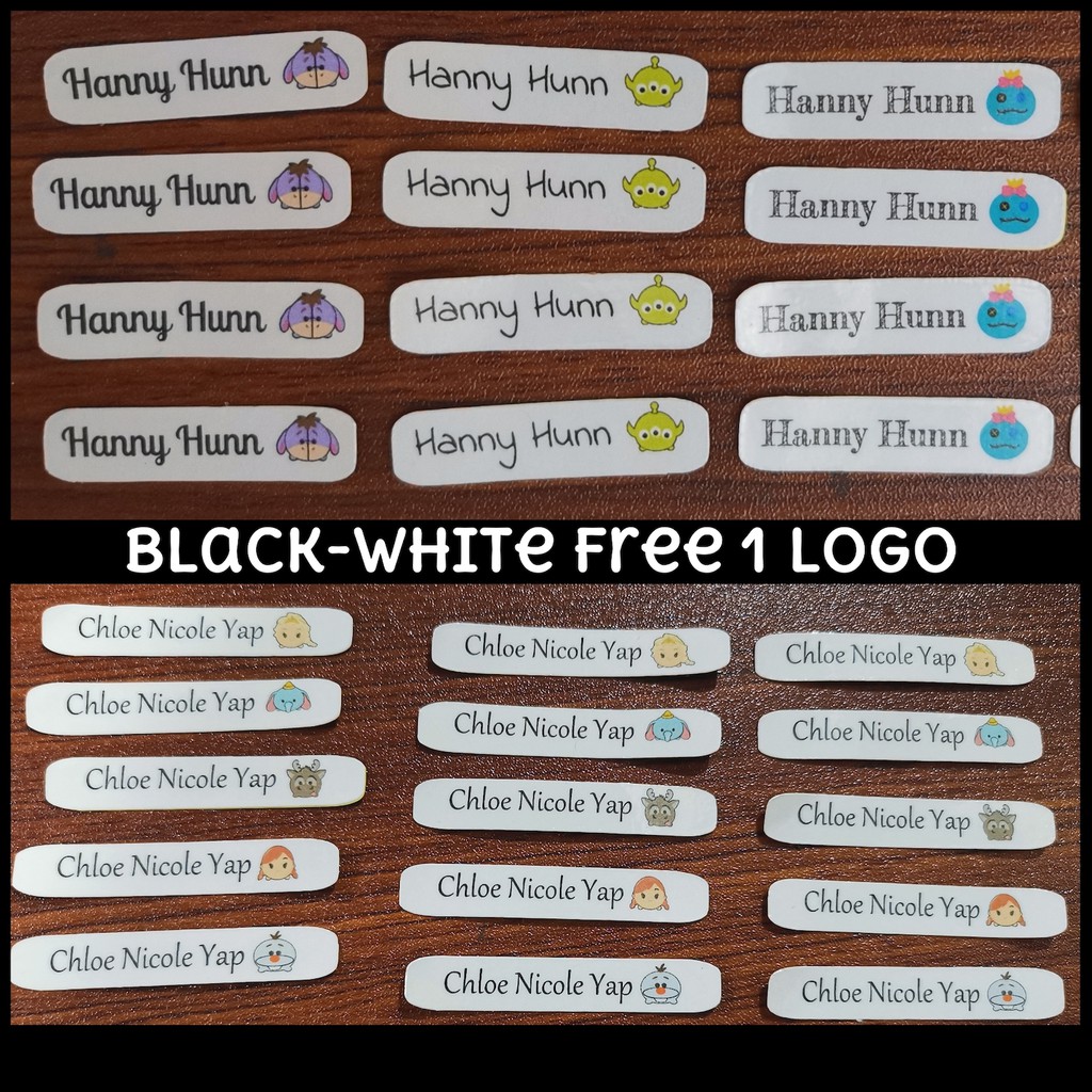 Jual Label Nama Custom Sticker Nama Hitam Putih Free 1 Logo | Shopee ...