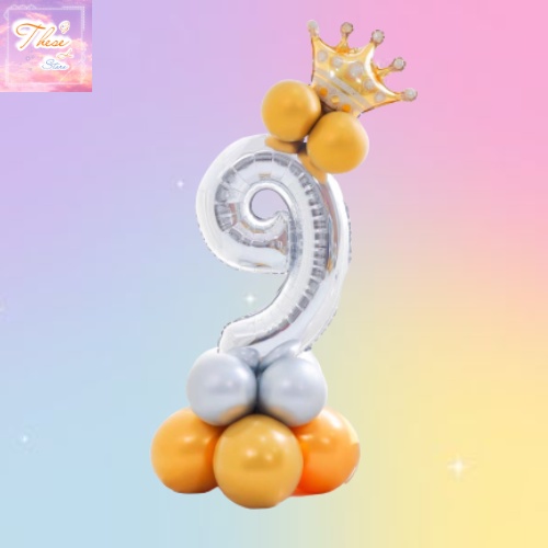 Jual Balon Ulang tahun Standing paket Angka besar Dan Mahkota Tema Gold ...