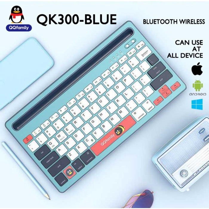 Jual Keyboard QQ Fashion QK300 Blue - Bluetooth Wireless - Rechargeable | Shopee Indonesia