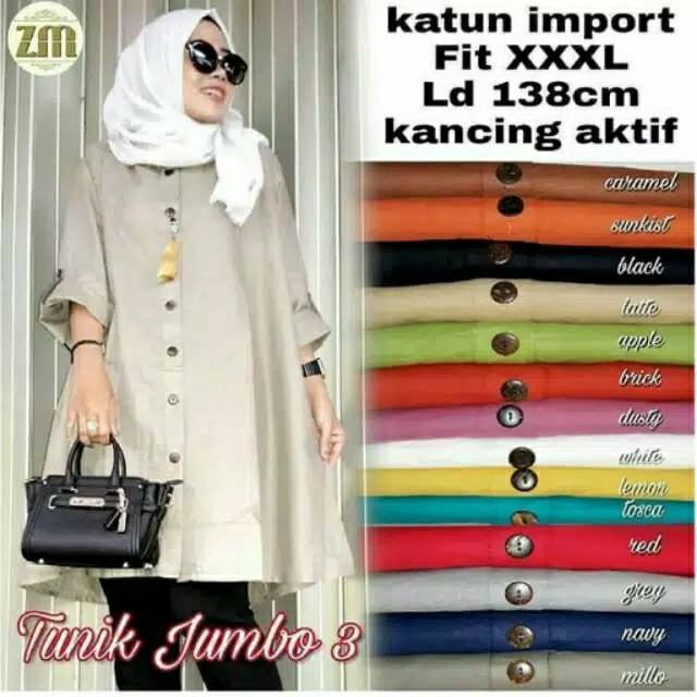 Jual TUNIK JUMBO KEKINIAN WANITA POLOS KATUN BUSUI ld 110 120 138 ATASAN BIG SIZE JUMBO L XL XXL ...