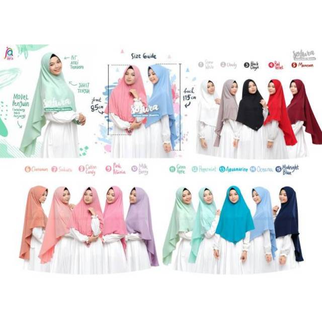 Jual Jilbab afra sofura model khimar pinguin syari 15 varian warna (branded kualitas premium ...