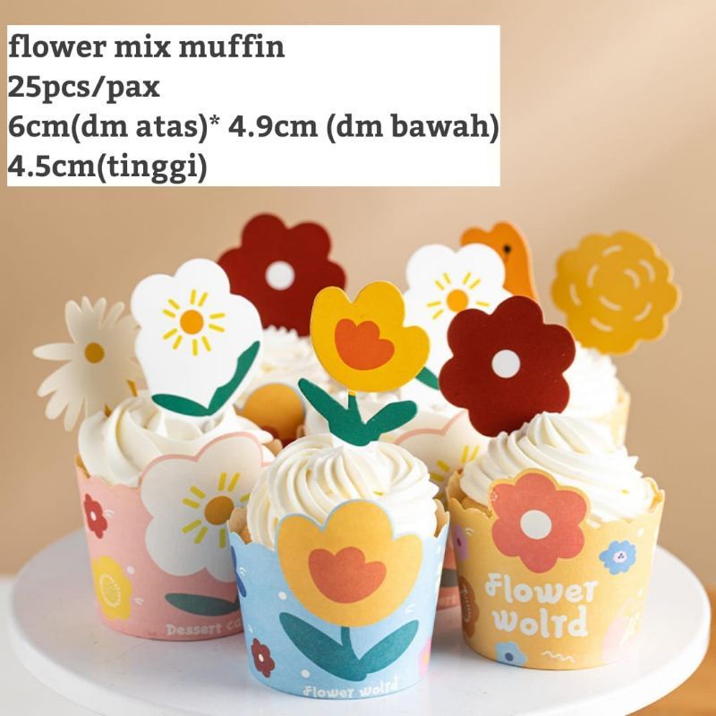 Jual 25-PCS MUFFIN CASE BUNGA KAWAII CUPCAKE IMPORT DAN TOPPER BUNGA ...