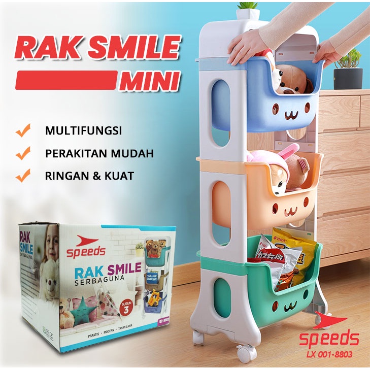 Jual SPEEDS Rak Mainan Anak Smile Rak Mini Roda Susun 3 Tempat ...