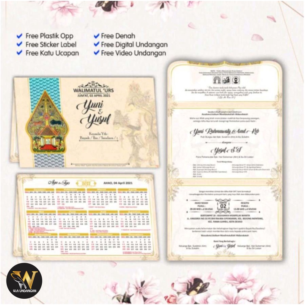 Jual Undangan wayang lipat 3 + Kalender_ W.A 11 | Shopee Indonesia