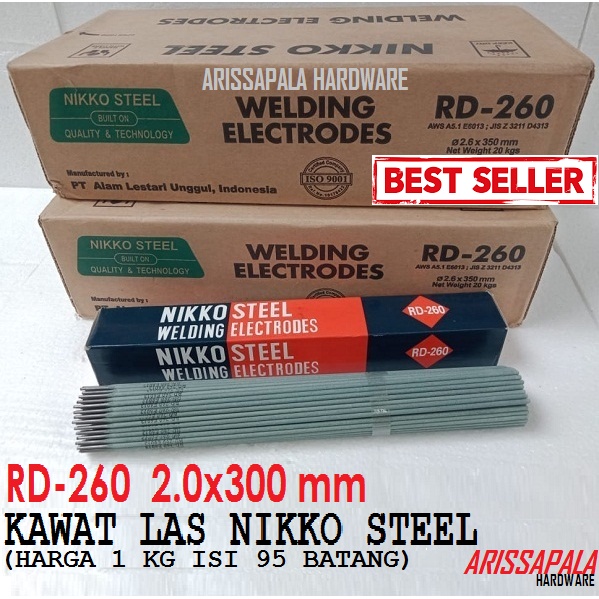 Jual Kawat Las Nikko Steel RD 260 Welding Elektrodes 2.0mm 30cm 1kg isi 95 Batang | Shopee Indonesia