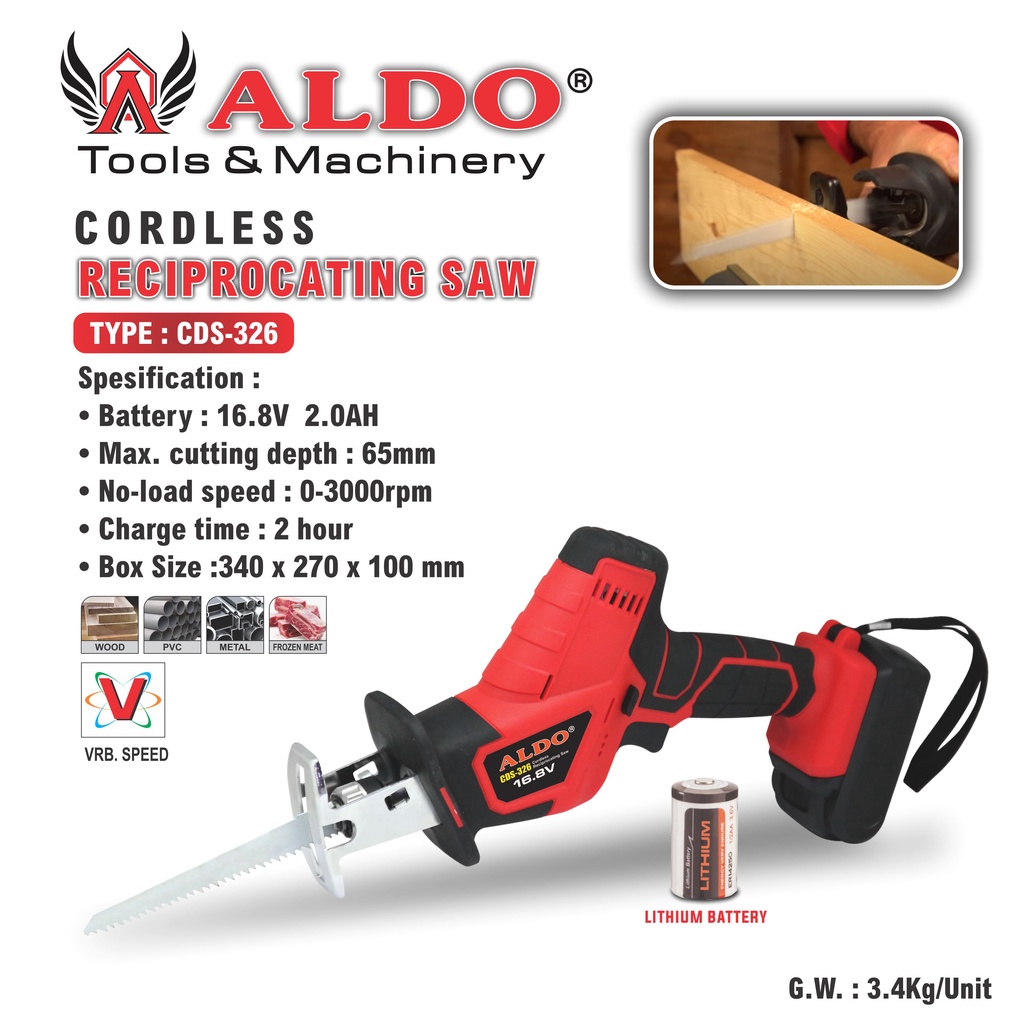 Jual Cordless Reciprocating Saw Type : CDS-326 Merk Aldo | Shopee Indonesia