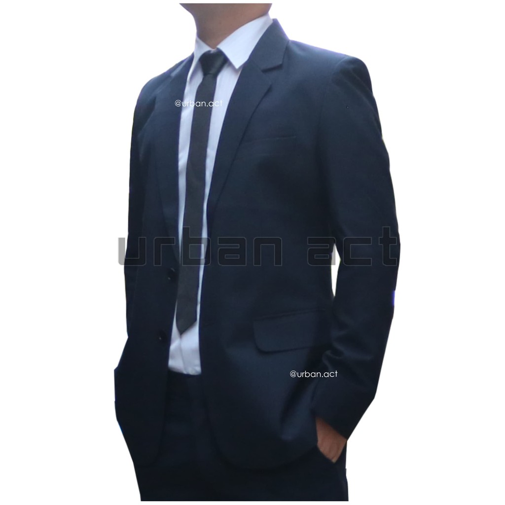 Jual jas formal pria navy biru dongker slim kancing 2 poli wool urban ...