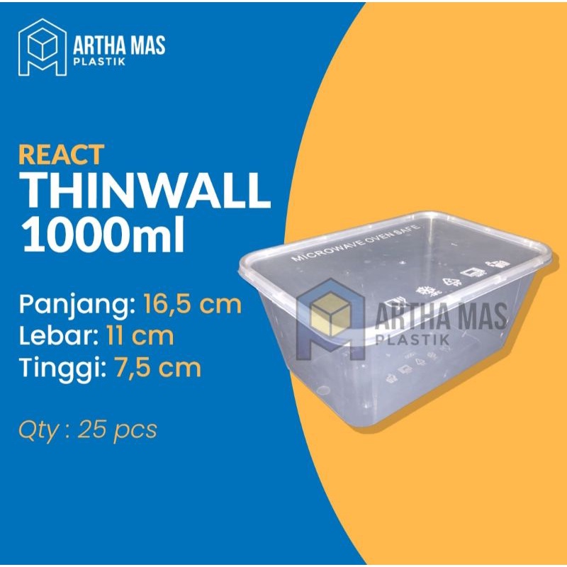 Jual Kotak Makan Thinwall Rectangle Food Container 1000ml 25pcs