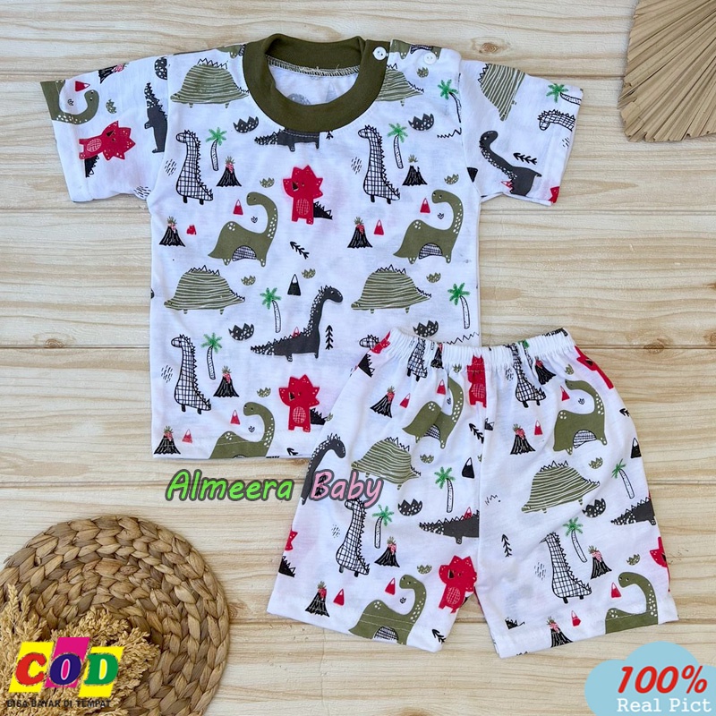 Jual Setelan Baju Bayi Lengan Pendek Motif Dino Anak Usia 3-12 Bulan Almeera Baby and Kids ...