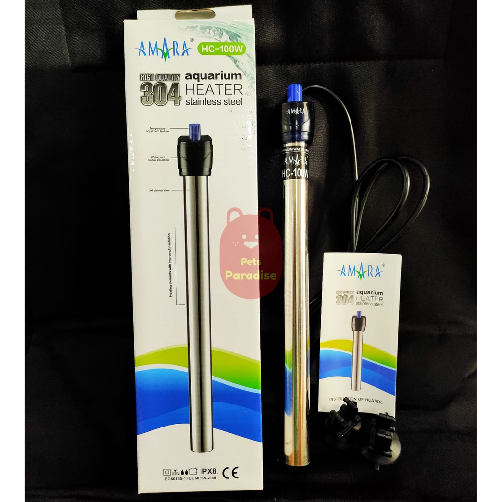 Jual Heater Pemanas Air Aquarium AMARA HC100 100 Watt Stainless Anti ...