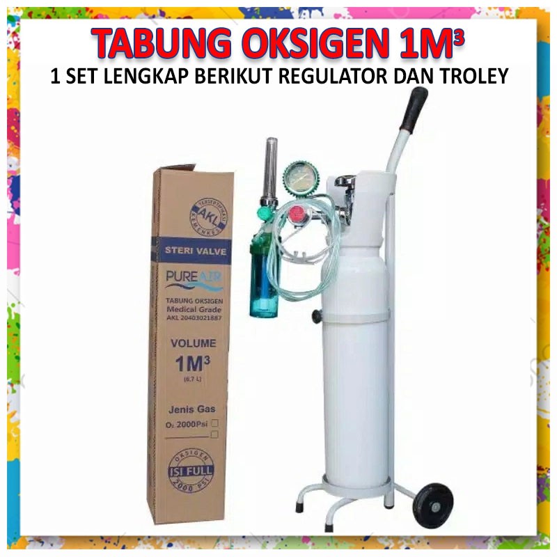 Jual TABUNG ISI OKSIGEN 1M3 SET LENGKAP REGULATOR DAN TROLEY - MURAH | Shopee Indonesia
