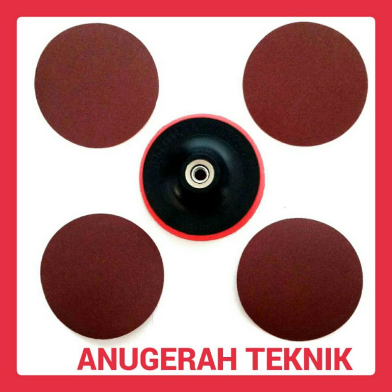 Jual 4 SENDING PAPER + 1TATAKAN AMPLAS BULAT TEMPEL SANDING PAD VELCRO ...