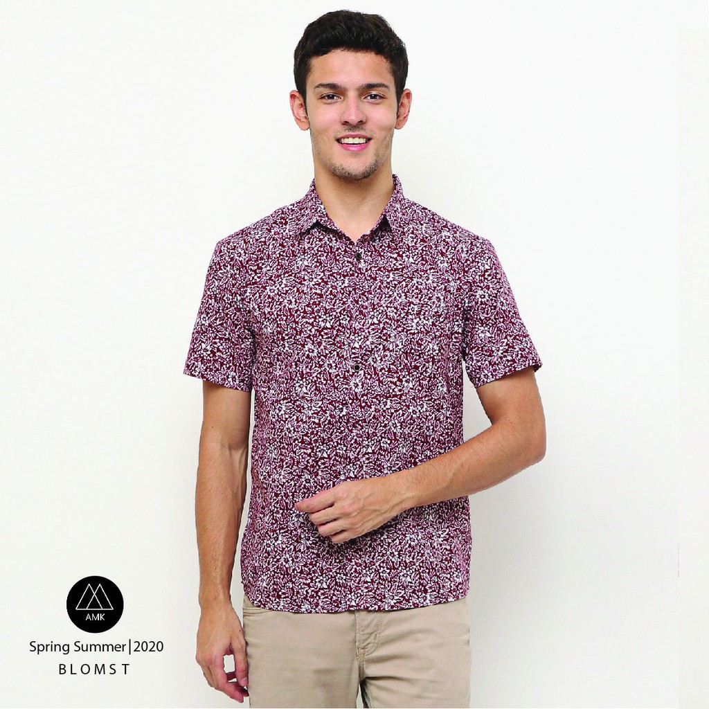 Jual AMK Kemeja Pria Lengan Pendek SH Blomst S/S Maroon | Shopee Indonesia