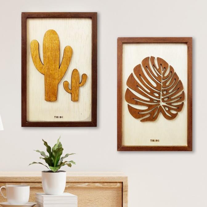 Jual Frame kayu hiasan dinding aesthetic Motif monstera kaktus | Shopee ...