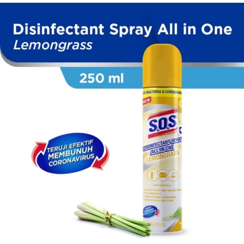 Jual SOS Disinfectant Spray All In One - Lemongrass 250 ml EXP OKTOBER ...