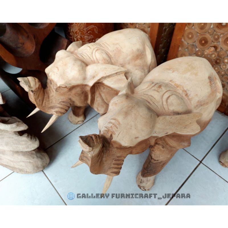 Jual Patung Gajah Kayu Trembesi Solid Natural Finish - 50cm | Shopee ...
