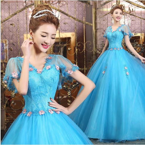Jual Gaun Wedding Pengantin Ball Gown Lace Quinceanera Biru | Shopee ...