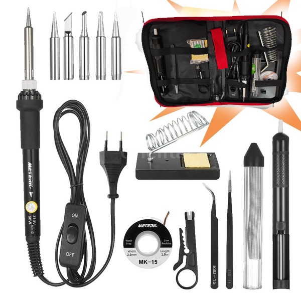 Jual Meterk 14pcs Soldering Iron Kit 60W Adjustable Temperature Welding Soldering Iron with ON OFF Switch Shopee Indonesia