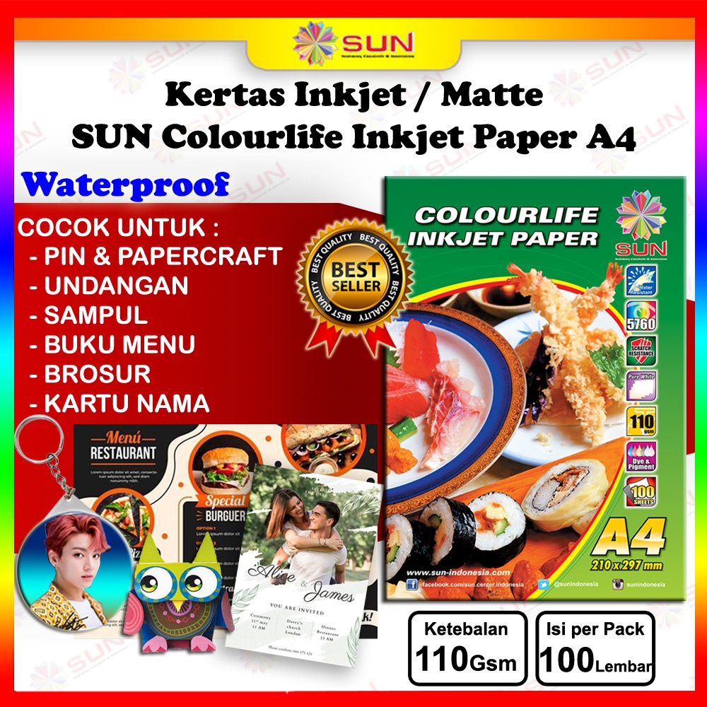 Jual Kertas Inkjet Matte A4 - SUN Colourlife Inkjet Paper A4 ( Doff ...