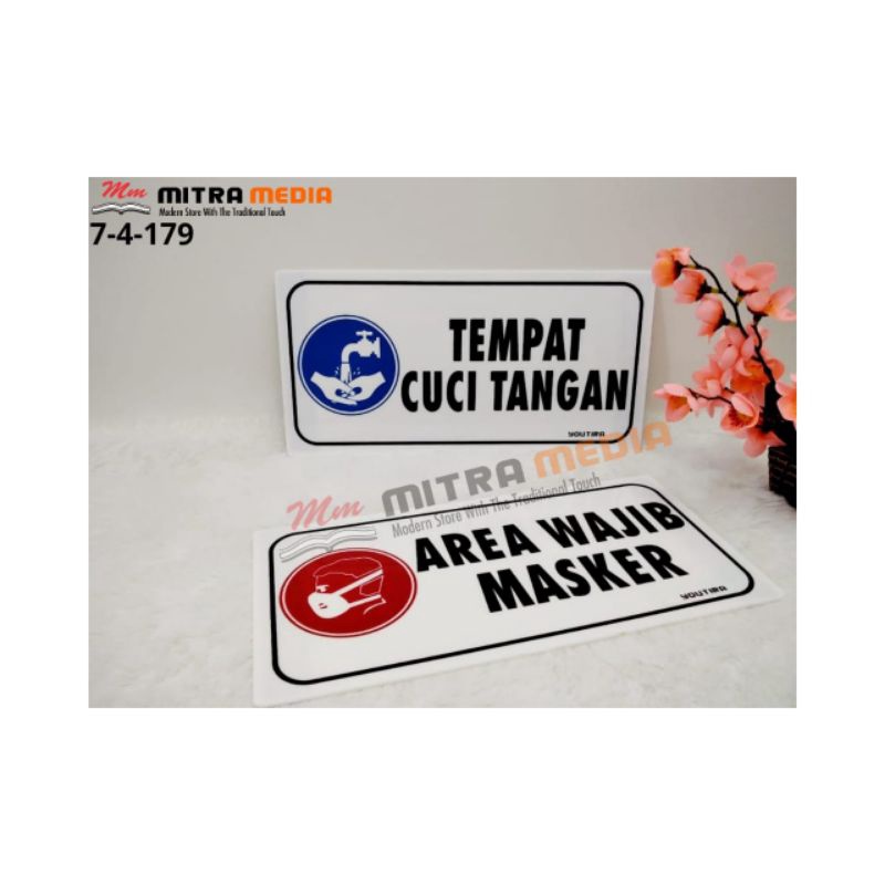 Jual Papan Acrilic Sign Board Tempat Cuci Tangan Dan Area Wajib Masker ...