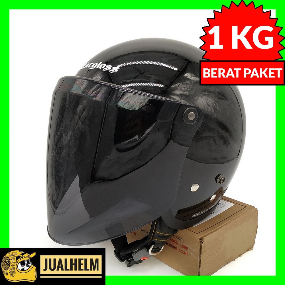 Jual Helm Cargloss Retro Black Glossy + Kaca Snail Smoke | Shopee Indonesia