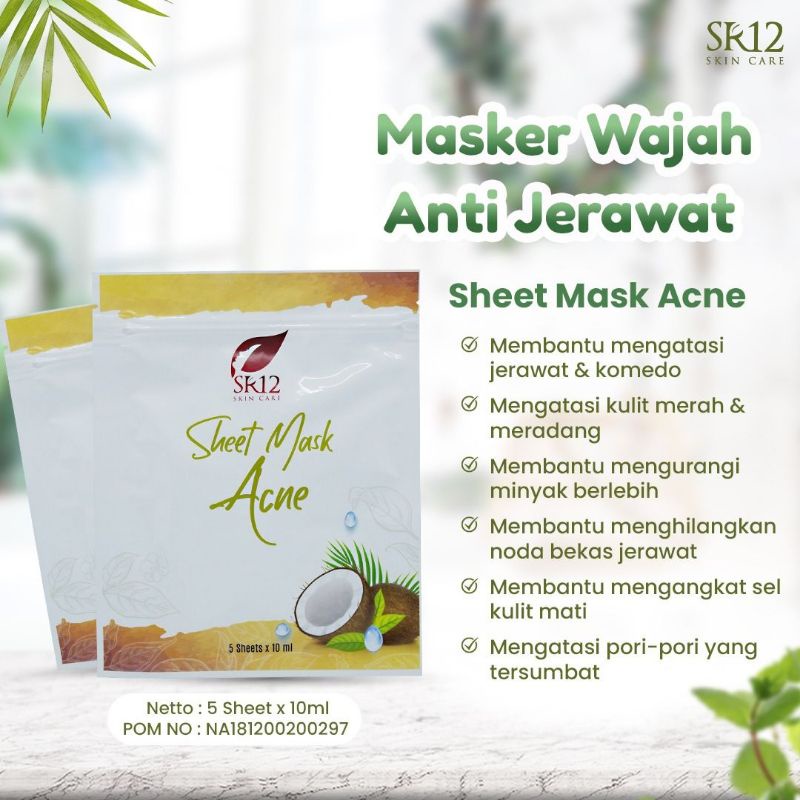 Jual SHEET MASK ACNE SR12 / MASKER TOPENG ATASI JERAWAT / HILANGKAN KOMEDO / ANGKAT SEL KULIT ...