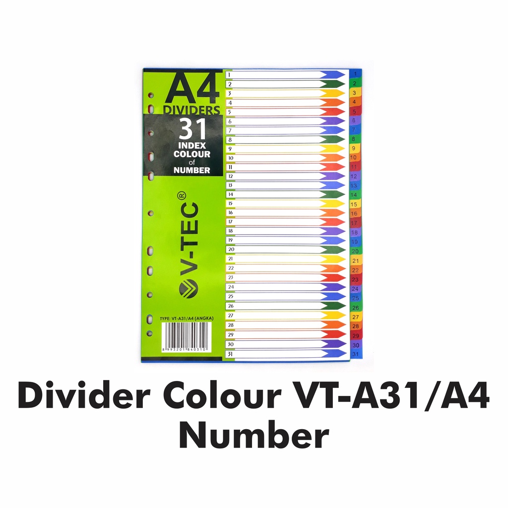 Jual V tec divider binder pembatas file loose leaf cardboard angka ...
